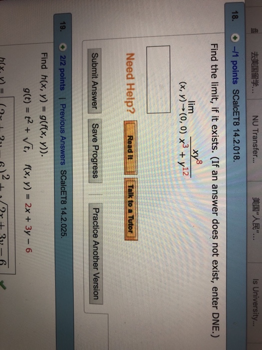 Solved 美国"人民".. 去美国留学 1 points SCalcET8 14.2.018. Find the | Chegg.com