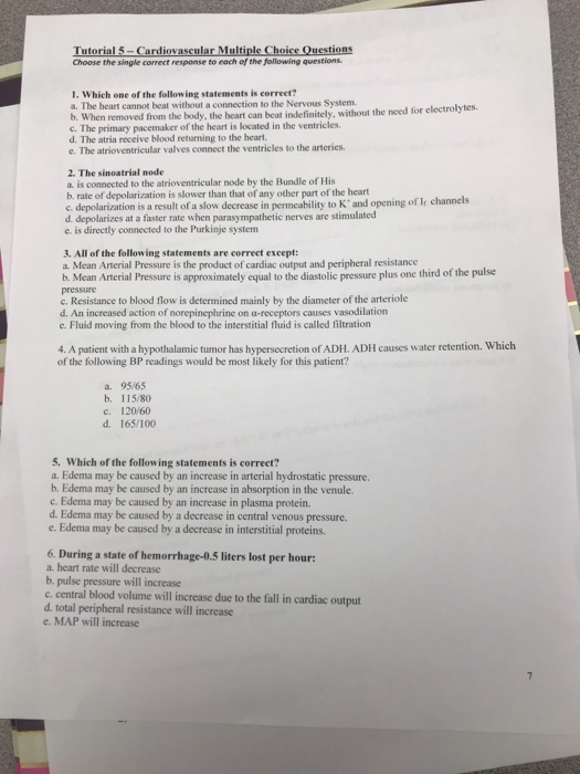 Solved Tutorial 5-Cardiovascular Multiple Choice Questions | Chegg.com