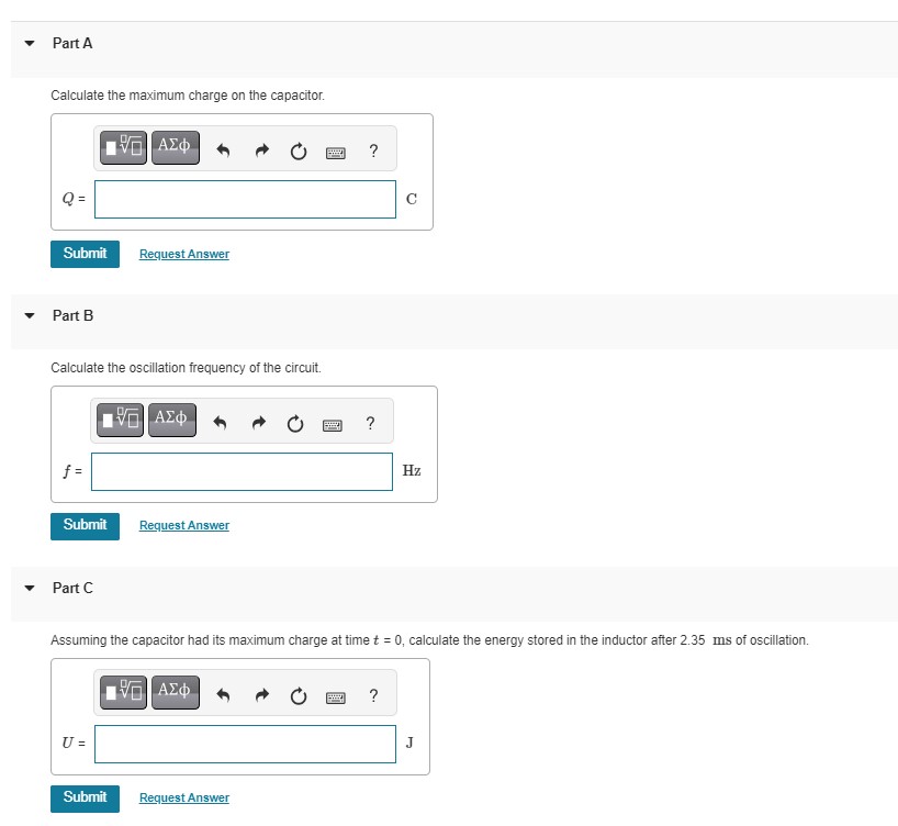 Solved An L C Circuit Containing An 85 0−mh Inductor And A