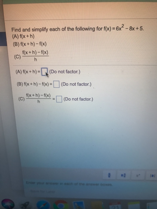 Solved Find and simplify each of the following for f(x) 6x | Chegg.com