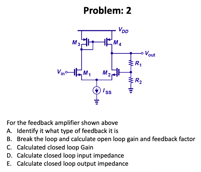 [Solved]: Problem: 2 For the feedback amplifier shown abov