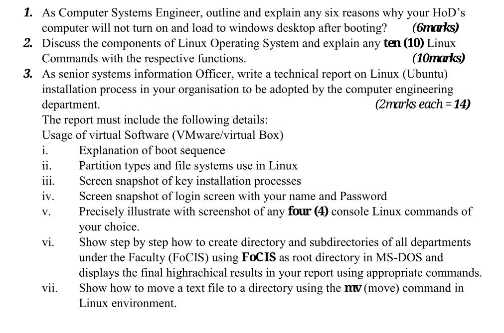 Solved 1. As Computer Systems Engineer, outline and explain | Chegg.com