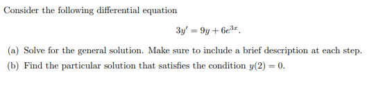 Solved Consider the following differential equation 3y' = | Chegg.com
