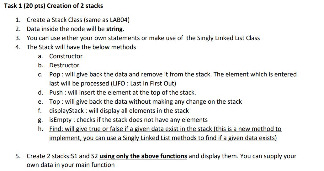 Solved Create a Stack Class Data inside the node will be | Chegg.com