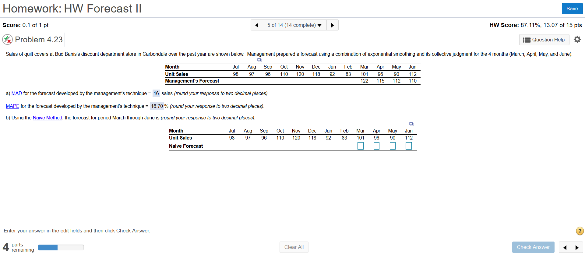 Solved Homework: HW Forecast II Save Score: 0.1 of 1 pt 5 of | Chegg.com
