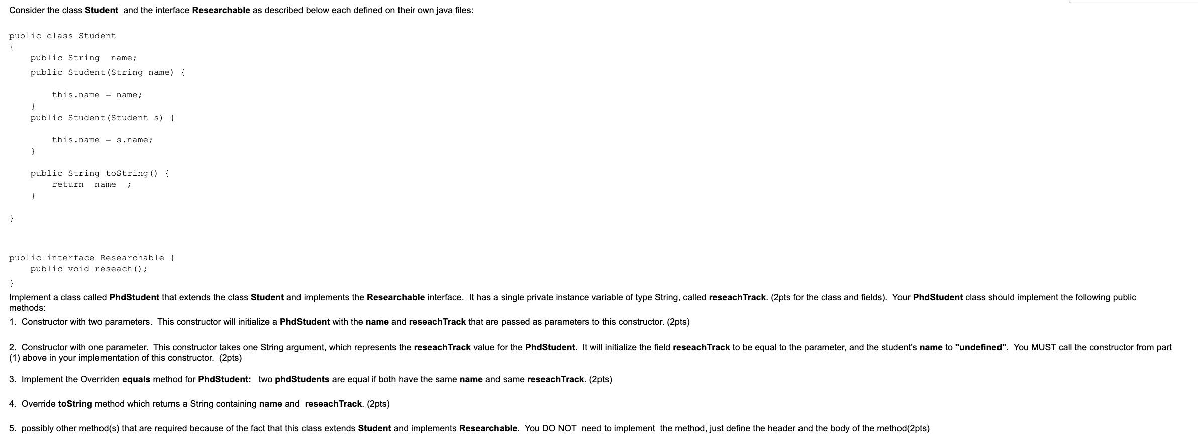 Solved Consider the class Student and the interface | Chegg.com