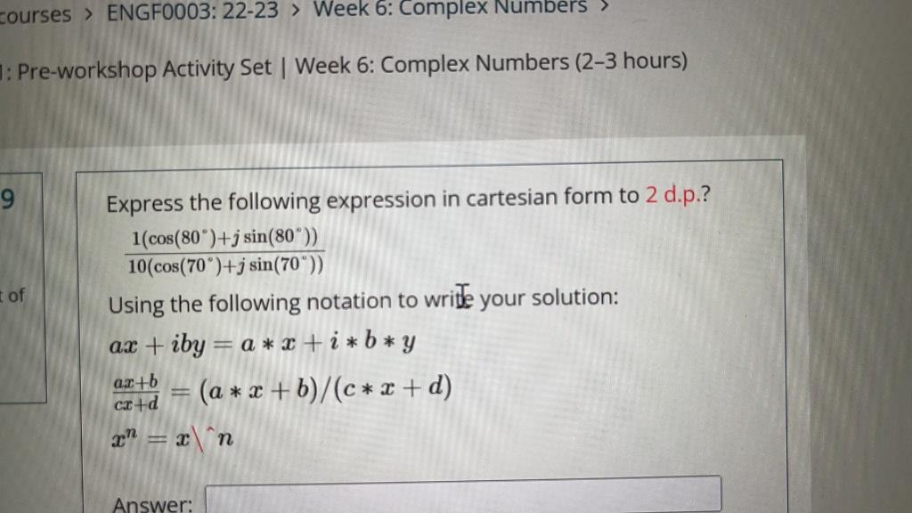 Solved Pre-workshop Activity Set | Week 6: Complex Numbers | Chegg.com