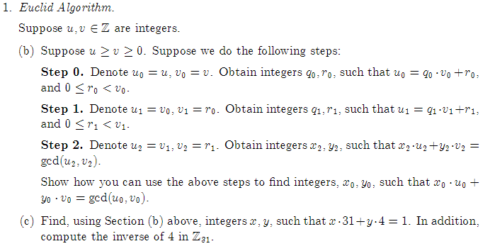 Solved 1. Euclid Algorithm. Suppose u, v € Z are integers. | Chegg.com