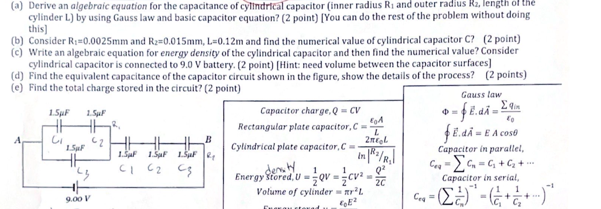 Solved (a) Derive an algebraic equation for the capacitance | Chegg.com