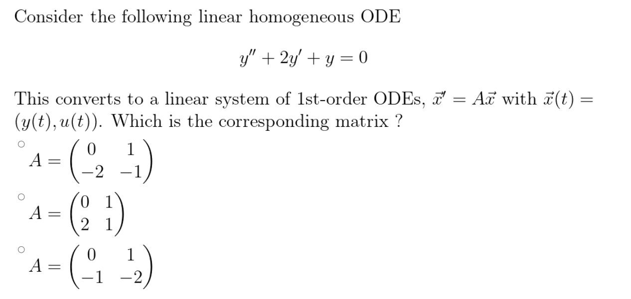 Solved Consider the following linear homogeneous ODE y" + | Chegg.com