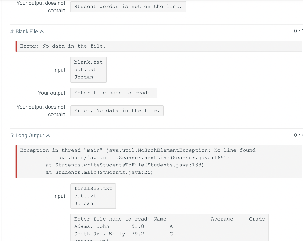 Solved 1: Compare output 0/50 Exception in thread "main" | Chegg.com