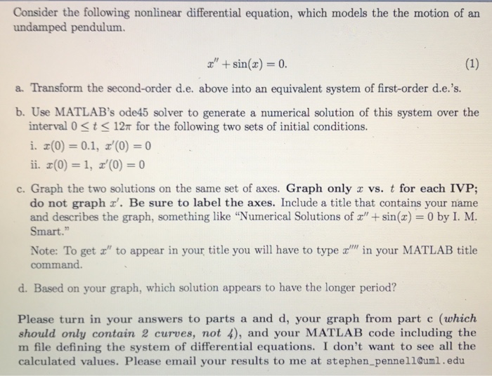 Solved Consider the following nonlinear differential | Chegg.com