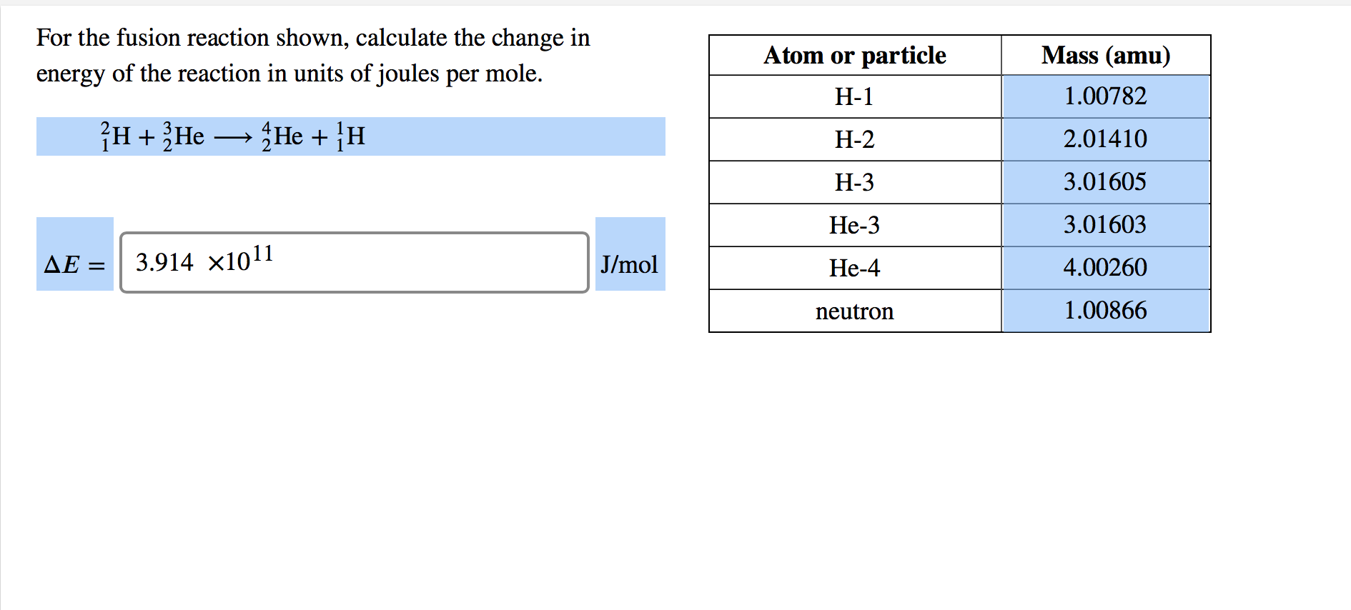 Solved For the fusion reaction shown, calculate the change | Chegg.com