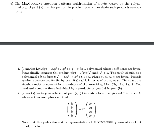 Problem 1 - Arithmetic in the AES MIXCOLUMNS | Chegg.com