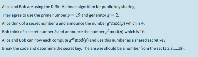Solved Alice and Bob are using the Diffie-Hellman algorithm | Chegg.com