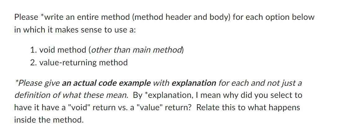 Solved Please ∗ write an entire method (method header and | Chegg.com