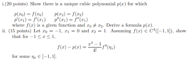 Solved i.(20 points) Show there is a unique cubic polynomial | Chegg.com