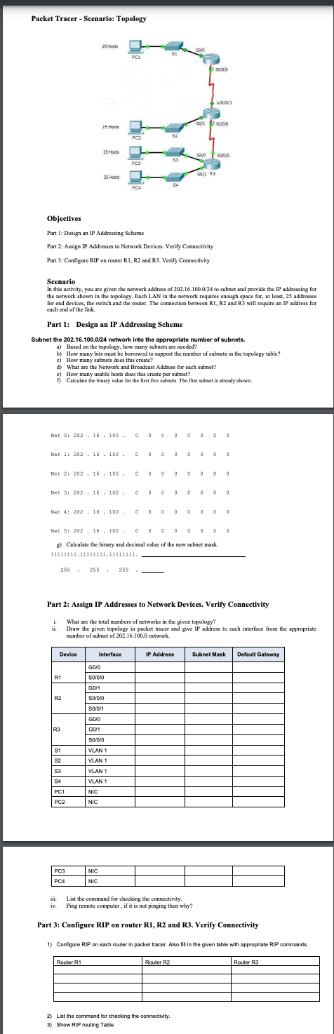 Solved Packet Tracer - Scenario: Topology Hosts GOJO S: PC1 | Chegg.com