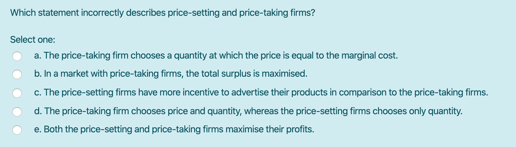 Solved Which statement incorrectly describes price-setting | Chegg.com