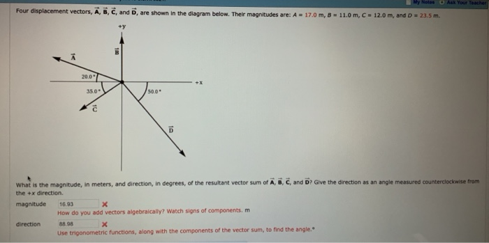 Solved Four displacement vectors, A, B, E, and D, are shown | Chegg.com