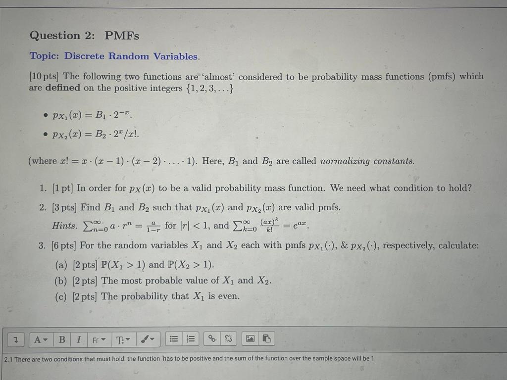 Solved Question 2: PMFs Topic: Discrete Random Variables. | Chegg.com