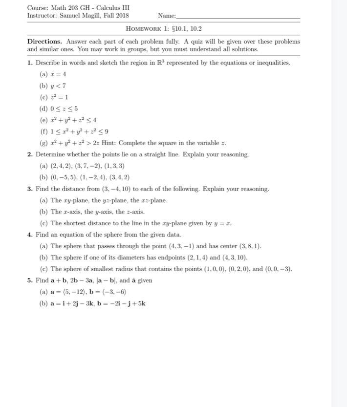 Solved Course: Math 203 GH - Calculus III Instructor Samuel | Chegg.com
