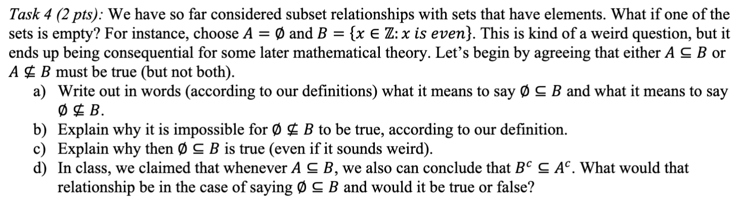 Solved Task 4 (2 pts): We have so far considered subset | Chegg.com