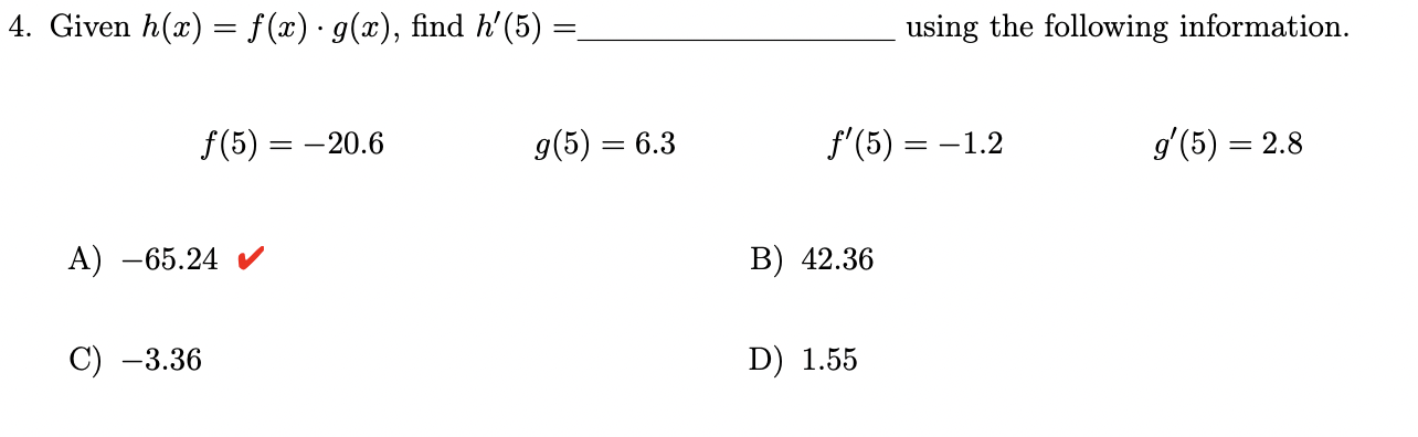 Solved 4. Given h(x)=f(x)⋅g(x), find h′(5)= using the | Chegg.com