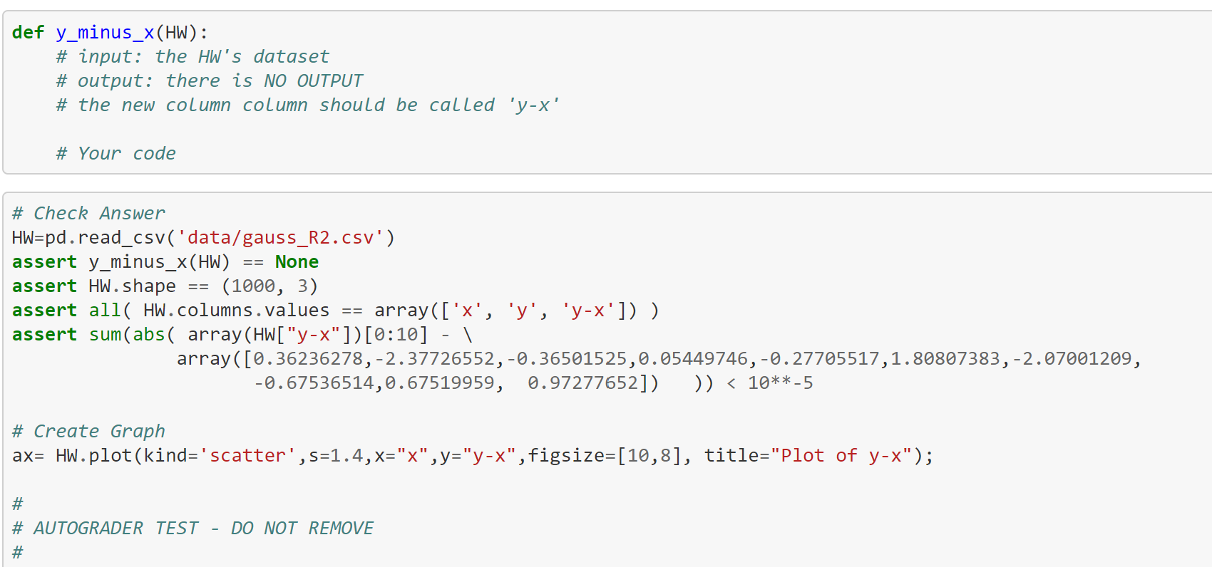 Solved Exercise 1: Put y-x in Dataframe This first | Chegg.com