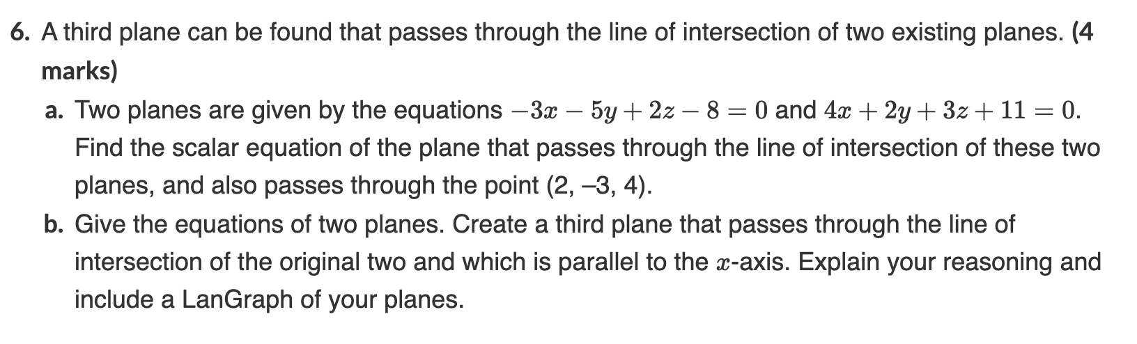 Solved 6. A third plane can be found that passes through the | Chegg.com