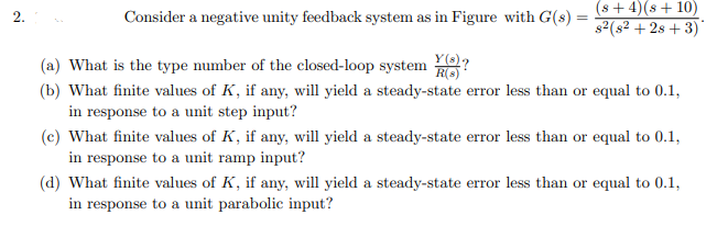 Solved R(3) K G(s) Y(s) Figure 1: Negative unity feedback | Chegg.com