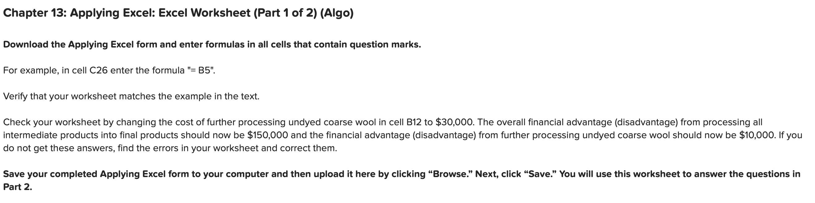 Solved Chapter 13: Applying Excel: Excel Worksheet (Part 1 | Chegg.com