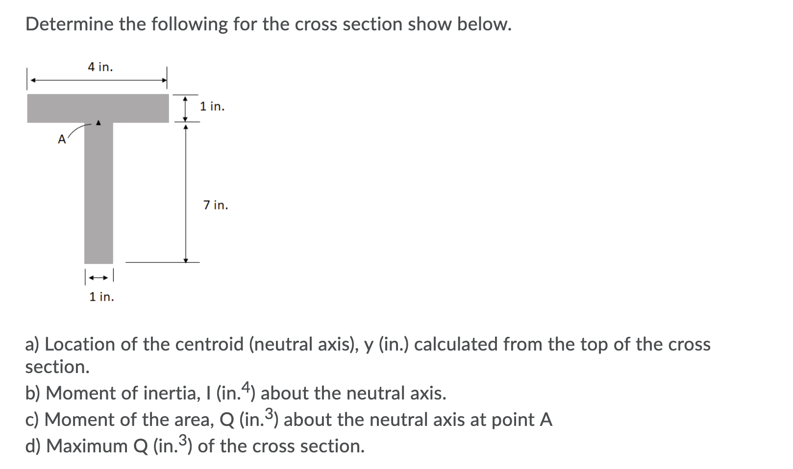 Solved Determine the following for the cross section show | Chegg.com