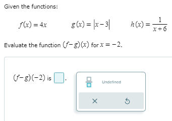 Solved Given the functions: f(x) = 4x g(x) = |x-3 H (2) = 70 | Chegg.com