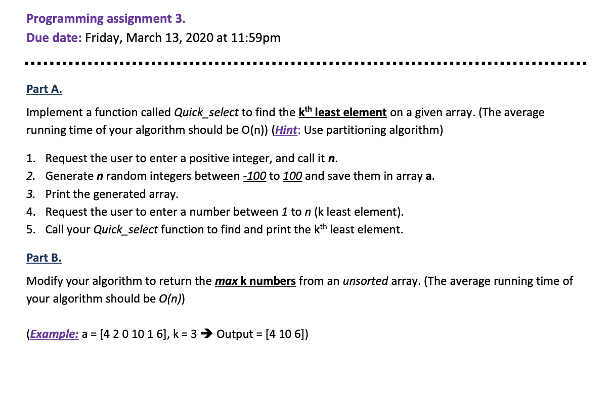 Solved Programming assignment 3. Due date: Friday, March 13, | Chegg.com