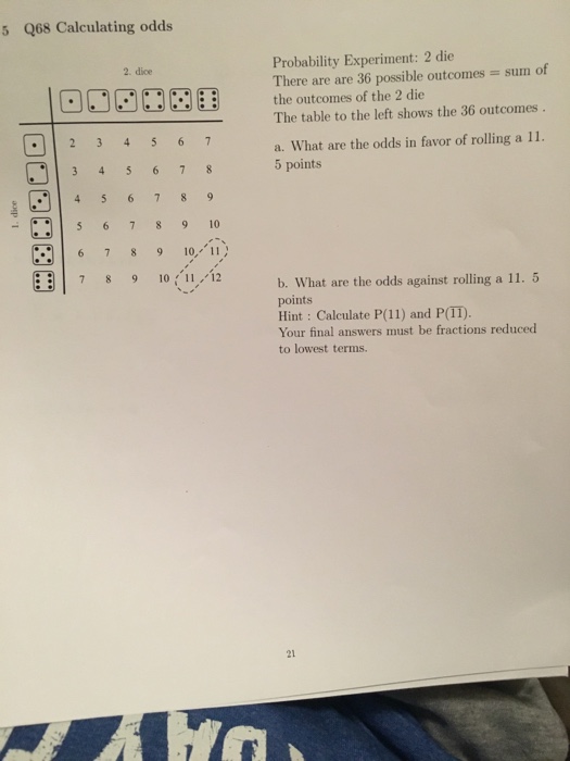 Solved 5 Q68 Calculating odds Probability Experiment: 2 die | Chegg.com