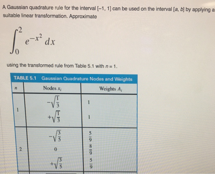 Solved A Gaussian quadrature rule for the interval [-1, 1] | Chegg.com