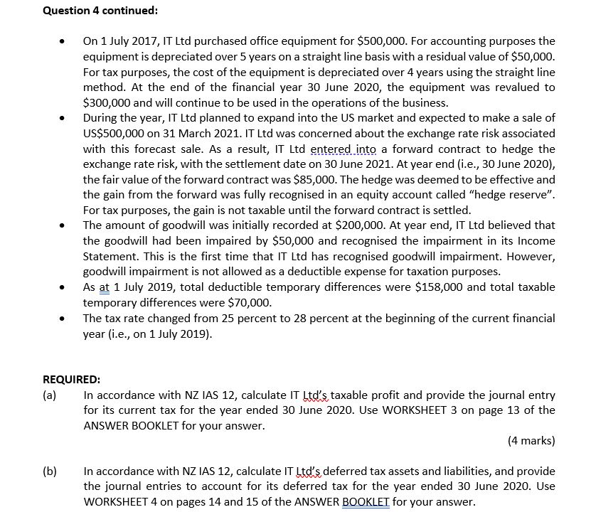 QUESTION 4: Accounting for income tax WRITE YOUR | Chegg.com