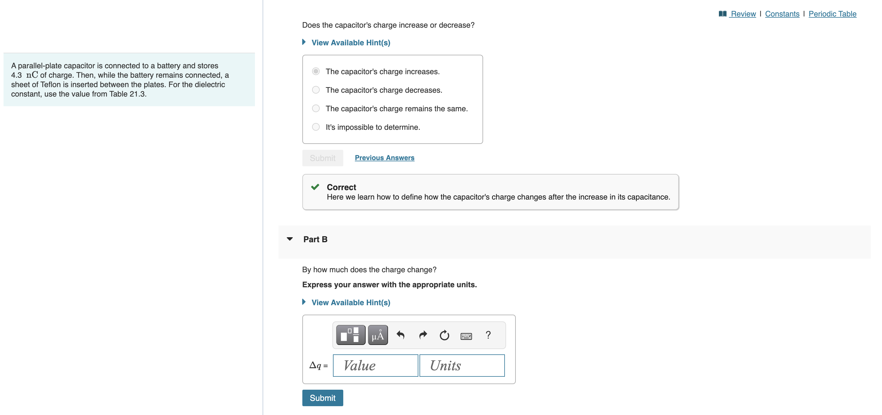 Solved Does the capacitor's charge increase or decrease? | Chegg.com