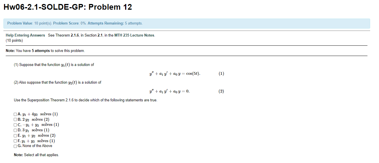 Solved Hw06-2.1-SOLDE-GP: Problem 12 Problem Value: 10 | Chegg.com
