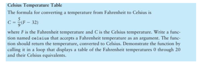 Solved Celsius Temperature Table The formula for converting | Chegg.com