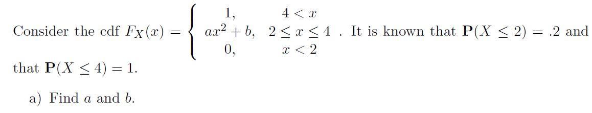 Solved Consider the cdf Fx(x) = 1, 4