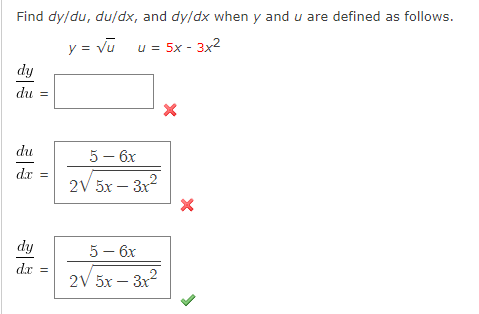 Solved Find dy/du, du/dx, and dy/dx when y and u are defined | Chegg.com