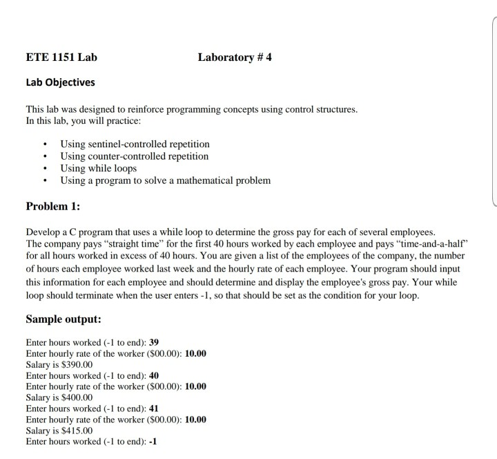 Solved ETE 1151 Lab Laboratory #4 Lab Objectives This lab | Chegg.com