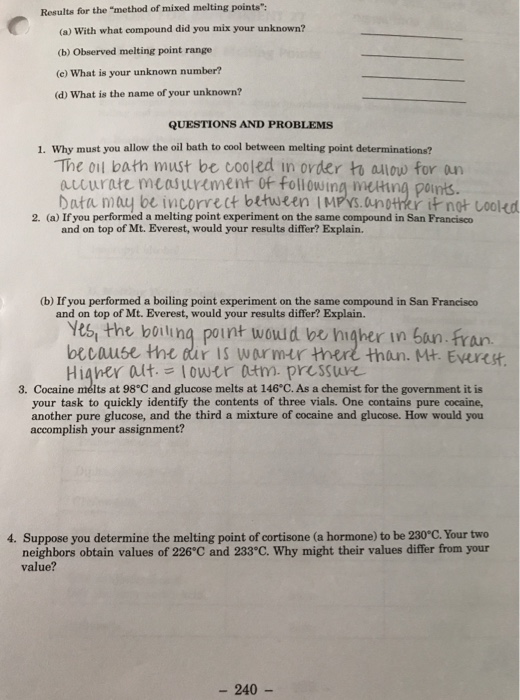 Solved Results for the "method of mixed melting points": (a) | Chegg.com