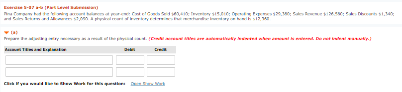 Solved Exercise 5-07 a-b (Part Level Submission) Pina | Chegg.com