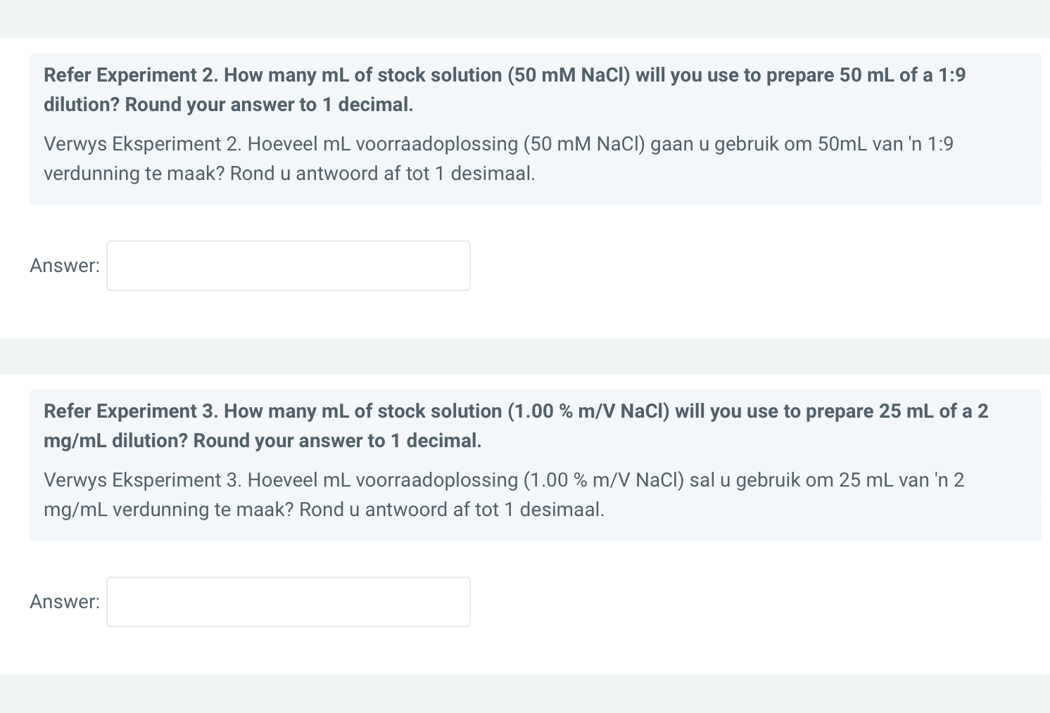 Solved Refer Experiment 2. How many mL of stock solution (50 | Chegg.com
