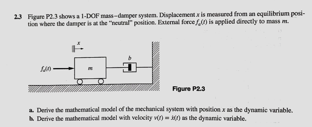 Solved Figure P2.3 shows a 1-DOF mass-damper system. | Chegg.com