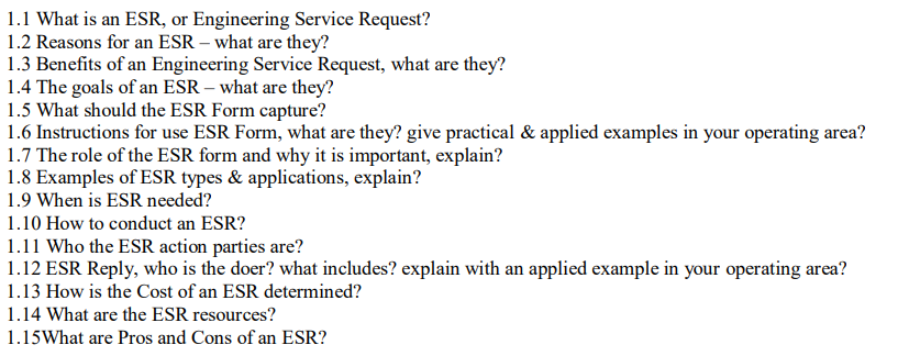 Solved 1.1 What is an ESR, or Engineering Service Request? | Chegg.com