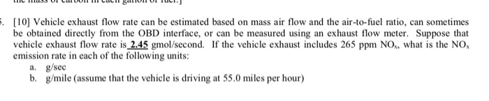 Solved . [10] Vehicle exhaust flow rate can be estimated | Chegg.com